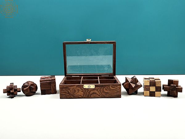 Wood Art Store 6-in-One Wooden Puzzle Games Set | Handmade | Exotic ...