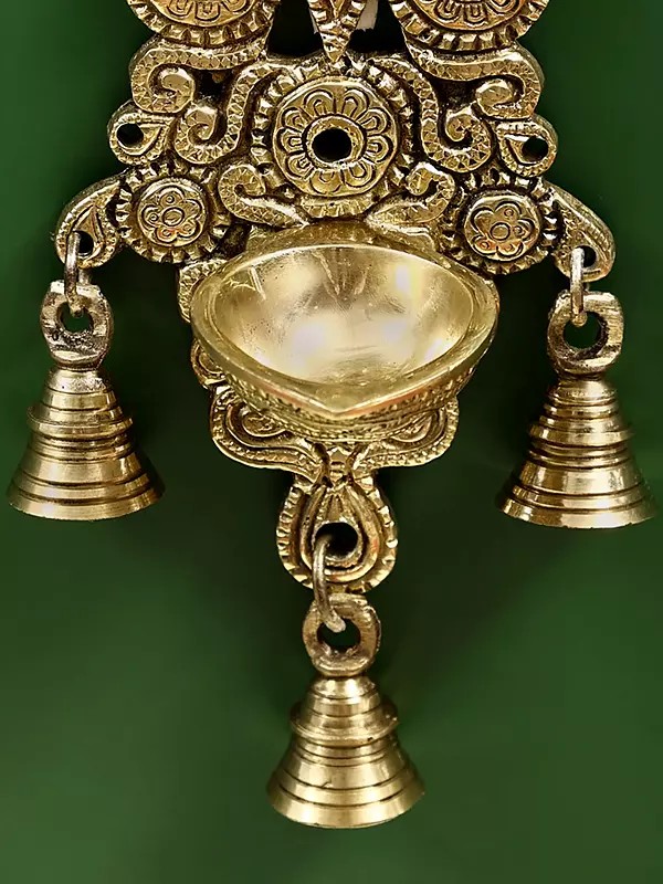 Brass Hanging Diya with Bell | Exotic India Art