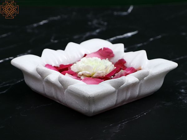 5" Small Marble Square Shaped Urli | Exotic India Art