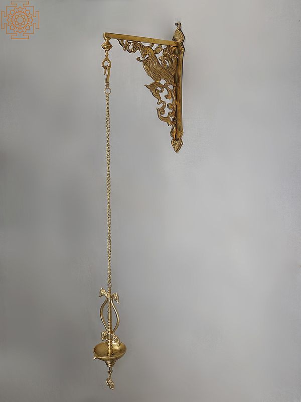 38" Bronze Hanging Diya with Brass Peacock Bracket | Exotic India Art