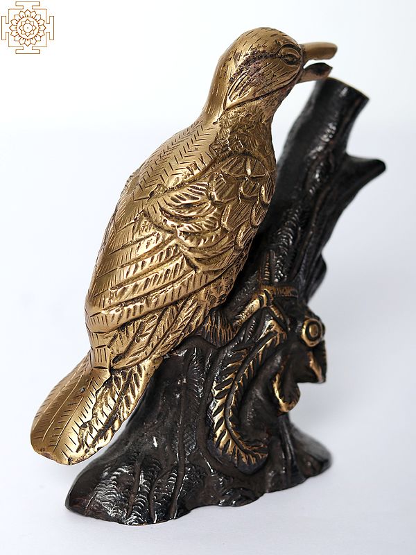 5" Bird Sitting on Branch Statue in Brass | Exotic India Art