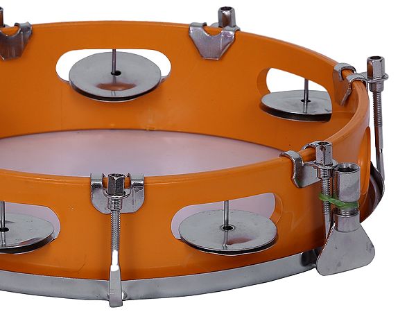 8" Yellow Colored Tambourine | Musical Instrument | Exotic India Art
