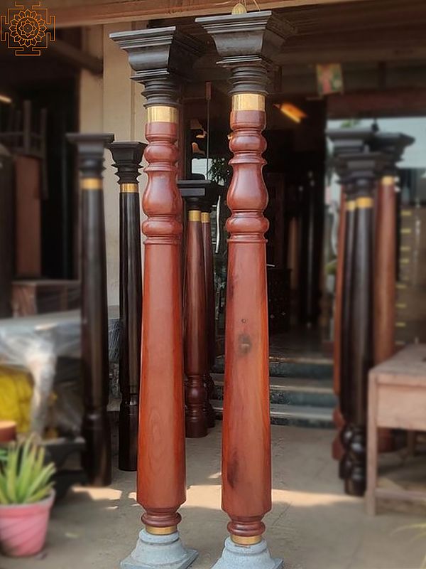89" Jackwood Pillar with White Stand | Pair | Exotic India Art
