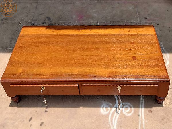 45" Teakwood Teapoy with Drawer | Exotic India Art