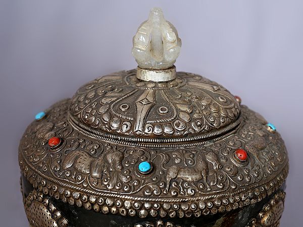 9'' Gulpa With Fine Detailing Of Art From Nepal | Copper With Silver ...
