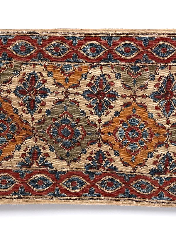 Blue and Green Kalamkari with Tile Pattern Yoga Carpet from Telangana ...