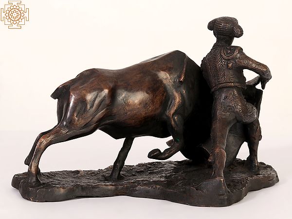10" Bull and Matador (Bull Fighting) | Brass Statue | Exotic India Art