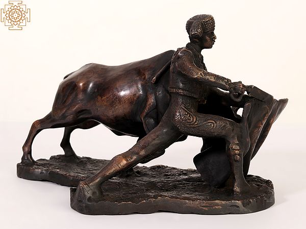 10" Bull and Matador (Bull Fighting) | Brass Statue | Exotic India Art