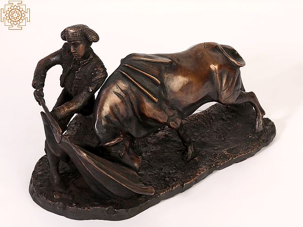 10" Bull and Matador (Bull Fighting) | Brass Statue | Exotic India Art
