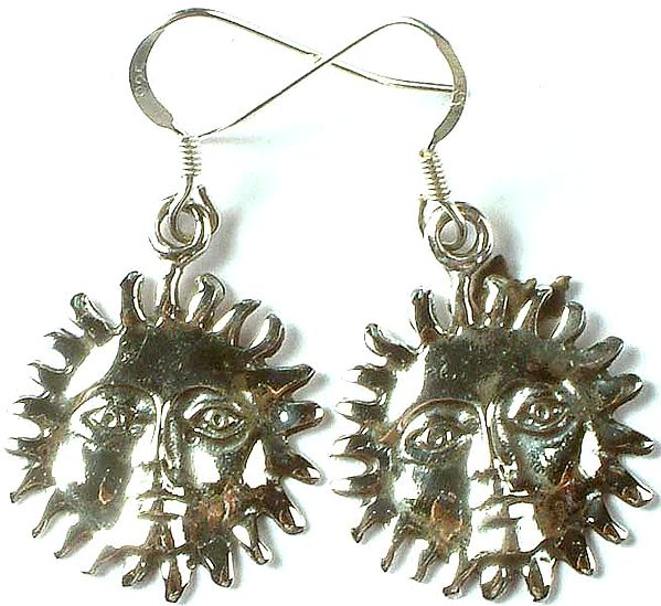 Sterling Aditya (Sun God) Earrings | Exotic India Art