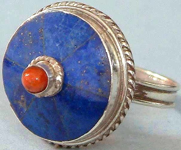 Lapis Coral Inlay Ring | Exotic India Art