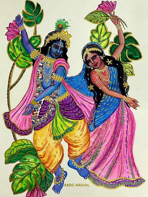 Dancing Radha Krishna | Painting by Rashi Agrawal | Exotic India Art