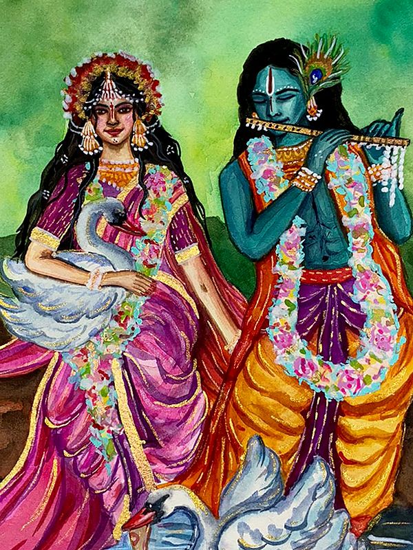 Lord Krishna Playing Flute with Radha | Painting by Rashi Agrawal ...