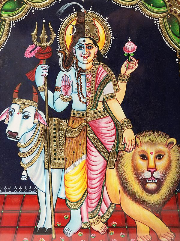 Ardhanarishvara (Shiva-Shakti) Tanjore Painting with Frame | Exotic ...