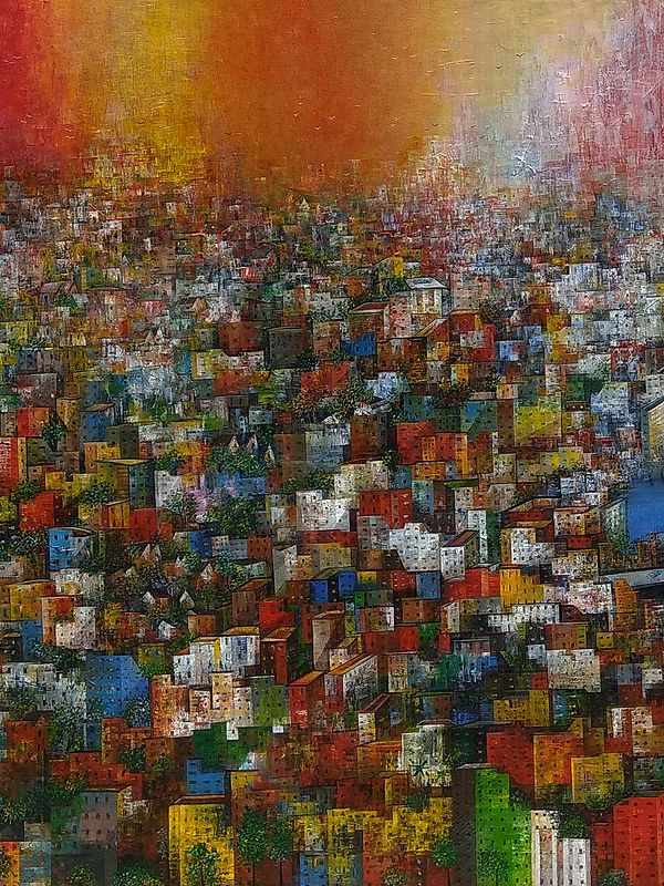 My Dream City | Painting by M. Singh | Acrylic on Canvas | Exotic India Art