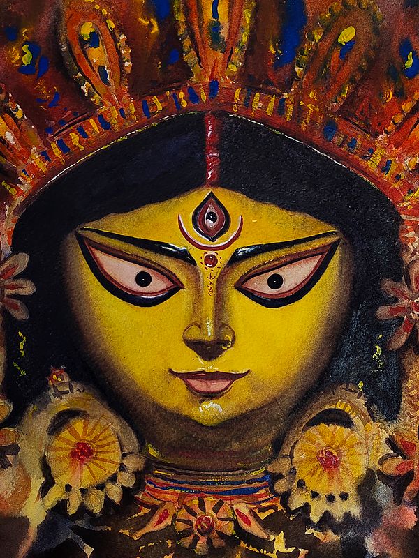 Goddess Durga | Watercolor Painting by Anupam Pathak | Exotic India Art