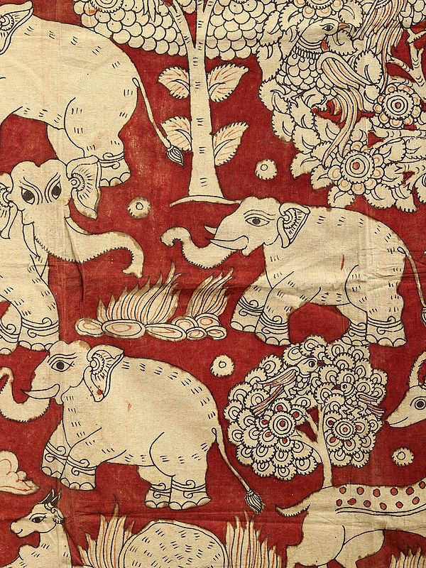 Jungle Scene with Elephant Dominating | Kalamkari Painting | Exotic ...