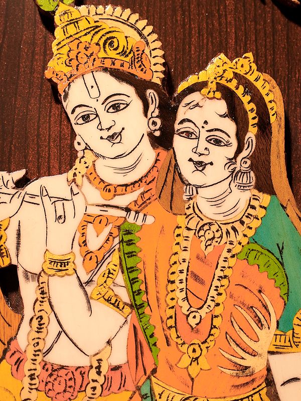 31" Attractive Radha And Krishna With Murali | Natural Color On 3D Wood ...