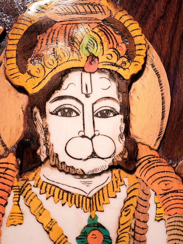 31" Lord Bajarang Bali | Natural Color On 3D Wood Painting With Inlay ...