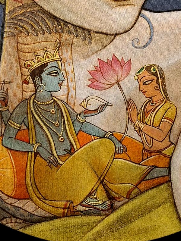 Lord Vishnu Goddess Lakshmi | Painting by Sukanta Das | Exotic India Art