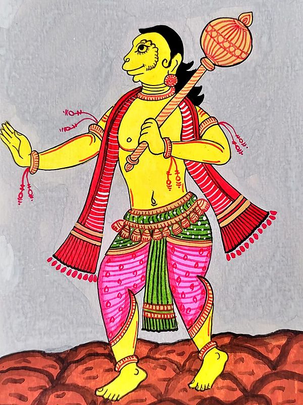 Lord Hanuman | Pattachitra Painting by Gaurav Rajput | Exotic India Art