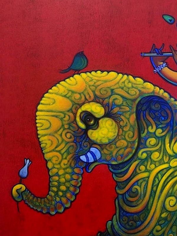 Bal Krishna With Elephant | Acrylic On Canvas | By Ramesh Gujar ...