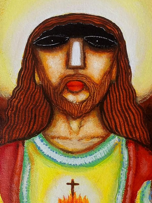 Christ Jesus | Acrylic On Paper | By Tuhin Rakshit | Exotic India Art