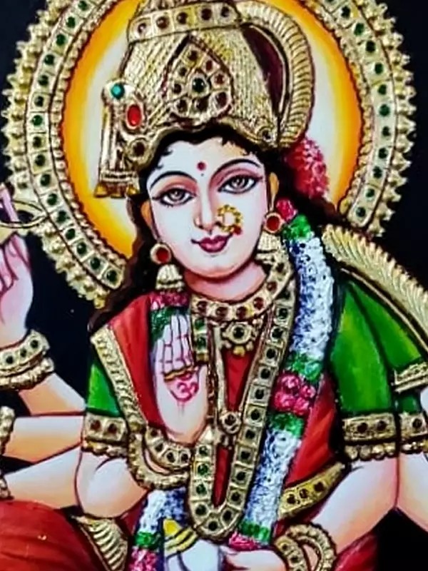 Ashtabhuja Goddess Durga On Lion | Acrylic Color With Gold Foil Work ...