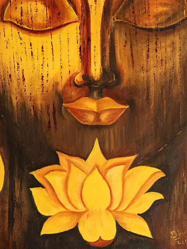 Calm Buddha | Oil On Canvas | By Bharati Darshan Bhat | Exotic India Art