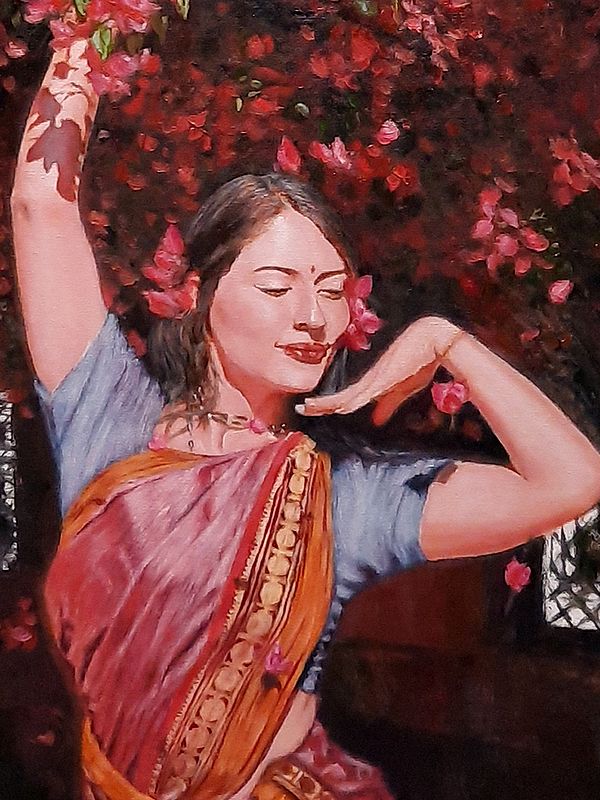 Devotee In Vrindavan | Oil On Canvas | By Dharmesh Yadav | Exotic India Art