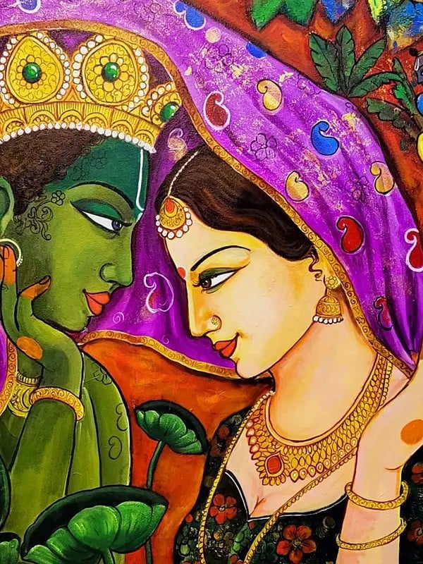 Radha ka Sangam | Acrylic on Canvas | by Arjun Das | Exotic India Art