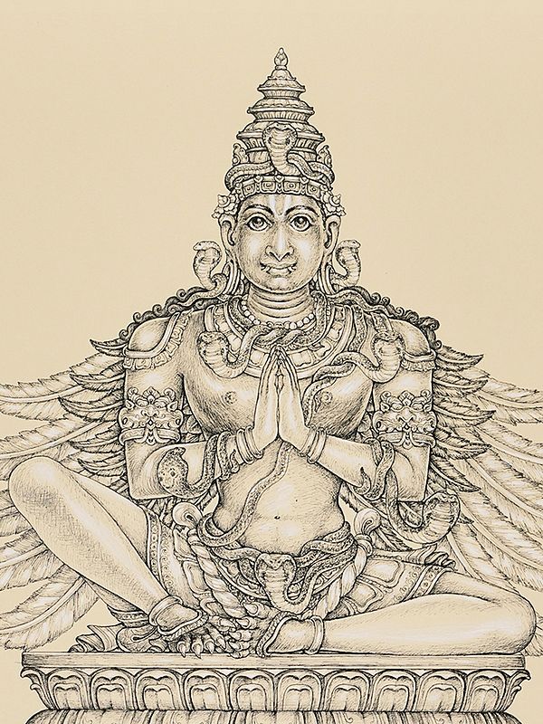Lord Garuda with Folded Hands | Pen and Pencil on Toned Paper | Drdha ...