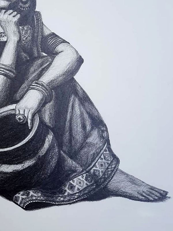 A Beautiful Indian Lady Holding a Matka | Pencil Sketch by Noharika ...