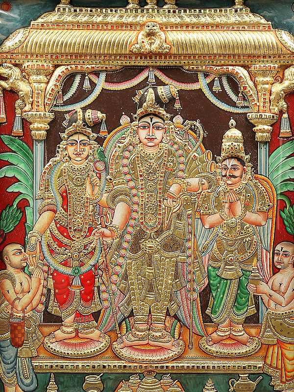 Andal with Rangamannar Swami (Sri Ranganatha) | Embossed Tanjore ...