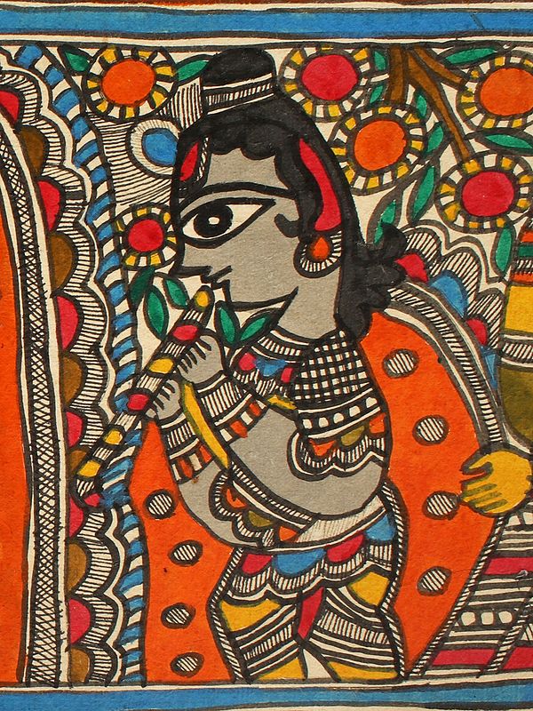 Shri Krishna Ras Lila | Madhubani Painting | Exotic India Art