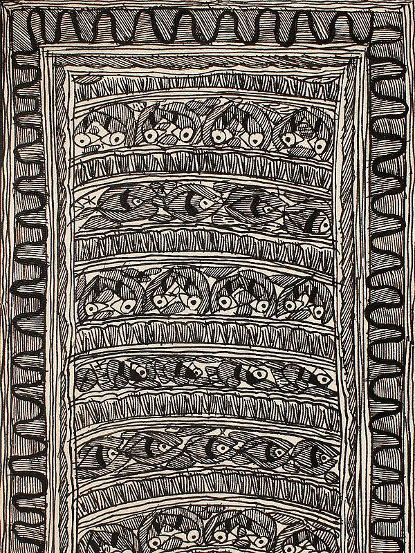 Black & White Godna Art | Madhubani Painting | Exotic India Art
