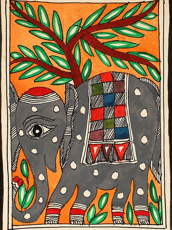 Elephant In Traditional Clothes | Madhubani Painting | Exotic India Art