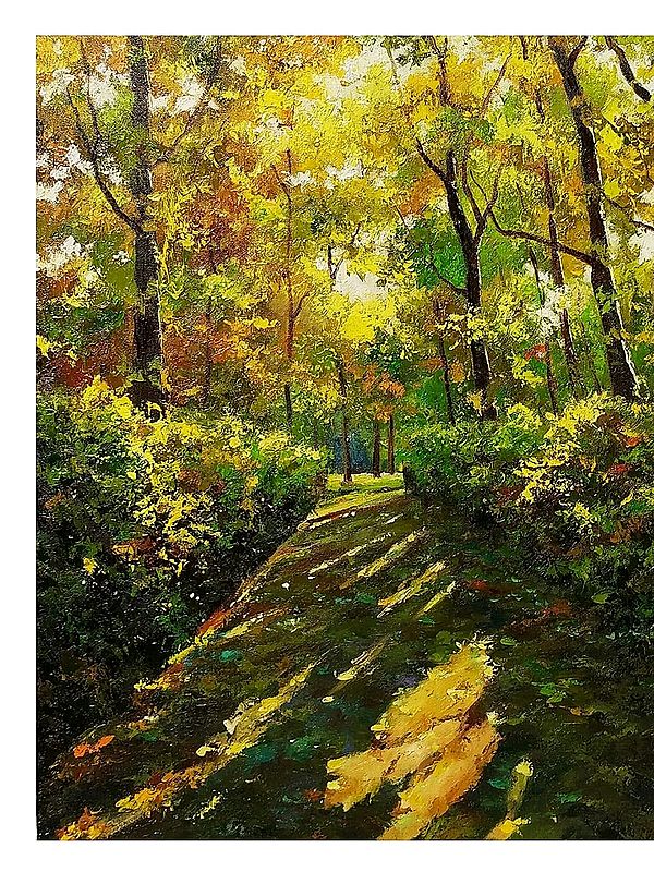 Forest Pathway | Oil on Canvas | Exotic India Art
