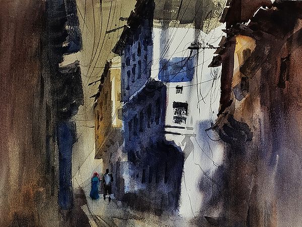 Deep In The Streets | Aesthetic Art | Achintya Hazra | Exotic India Art