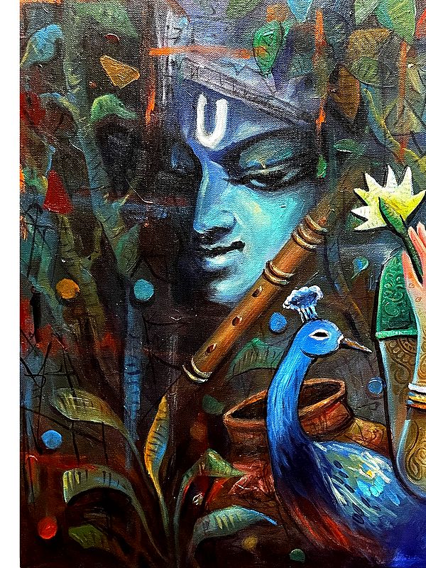 Radha Krishna Eternal Love | Acrylic on Canvas | By Jugal Sarkar | Exotic India Art