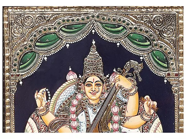 Devi Saraswati Tanjore Painting | Traditional Colors With 24K Gold ...