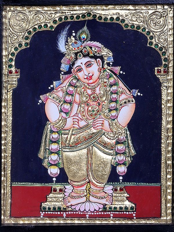 Standing Navaneeta Lord Krishna | Traditional Colors With 24K Gold ...