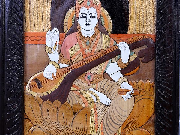 Goddess Saraswati | Mysore Painting | Exotic India Art