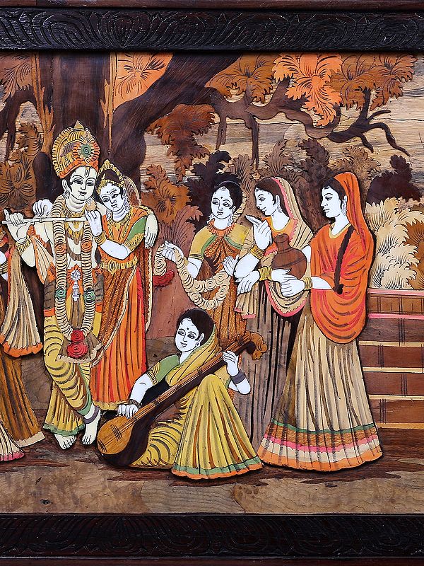 Radha Krishna with Gopis | Mysore Painting | Exotic India Art