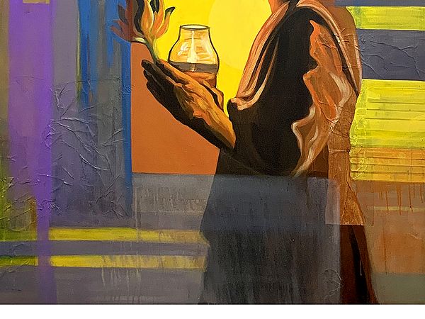 Offerings to Buddha | Painting by MK Goyal | Exotic India Art