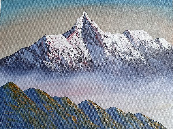Mount Machhapuchhre And Ecovillages Painting | Oil On Canvas | Exotic ...