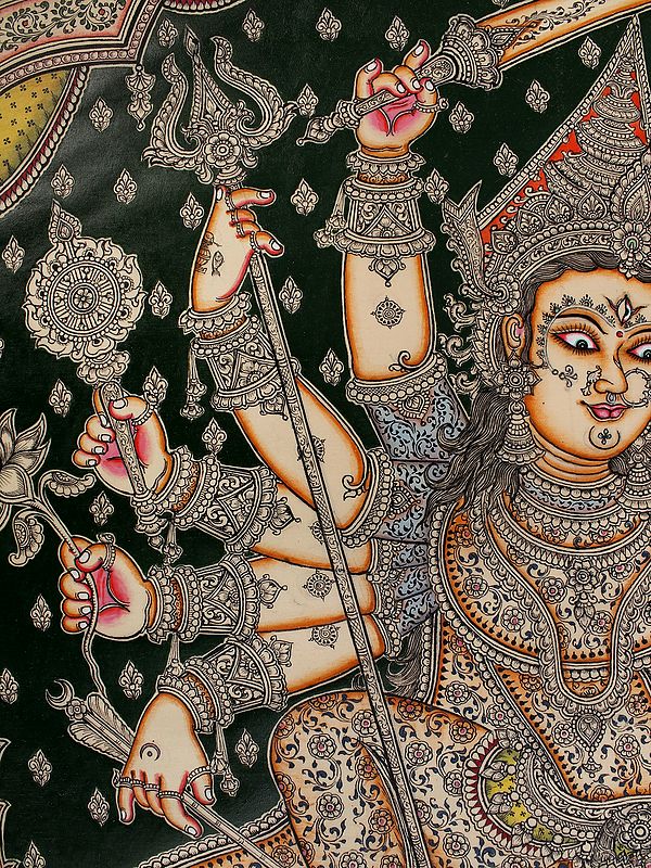 Superfine Angry Durga Killing Mahishasura With Lion | Patta Painting ...