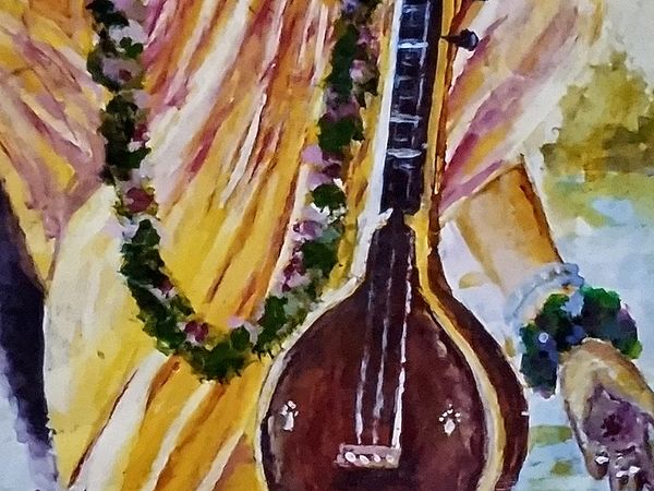 Standing Devi Saraswati | Acrylic on Paper | Painting by Ankit Bagde ...