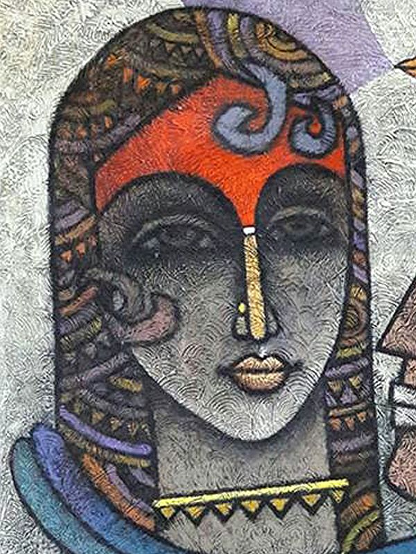 Lady Looking Her Partner | Mix Media on Canvas | Painting by Krishna ...