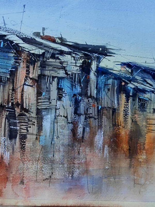 Slum Painting By Santu Naskar | Water Colour On Paper | Exotic India Art